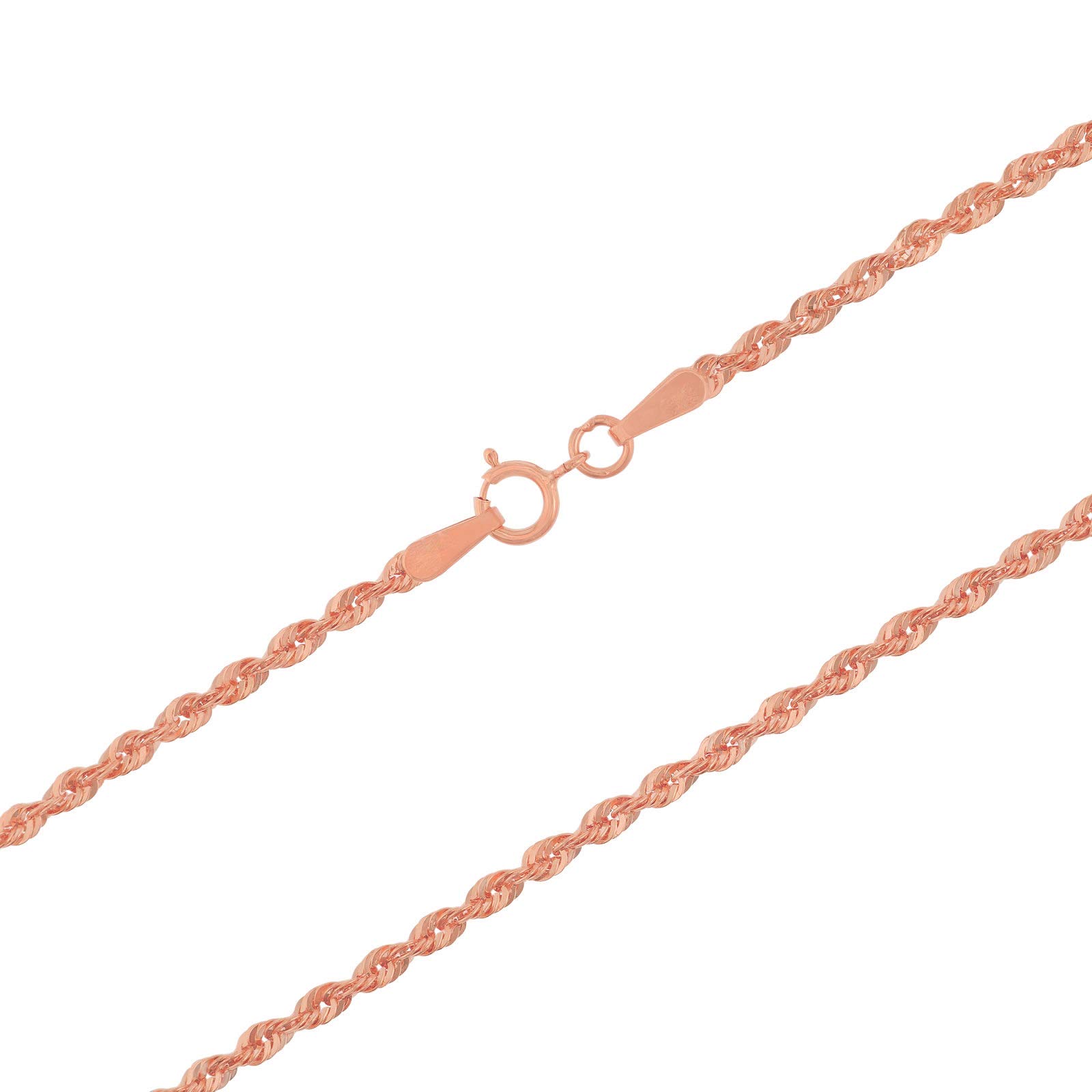 Nuragold 10k Rose Gold 1.5mm Rope Chain Diamond Cut Womens Dainty Pendant Necklace, 14" 16" 18" 20" 22" 24" 26"