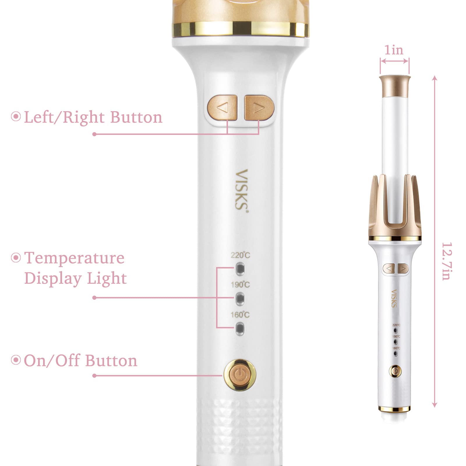 VISKS Auto Ceramic-ion Hair Curler, Super Easy-to-use 1 inch Automatic Curling Iron with 1" Barrel & 3 Temps Settings, Auto Shut-Off, Rotating Curling Wand