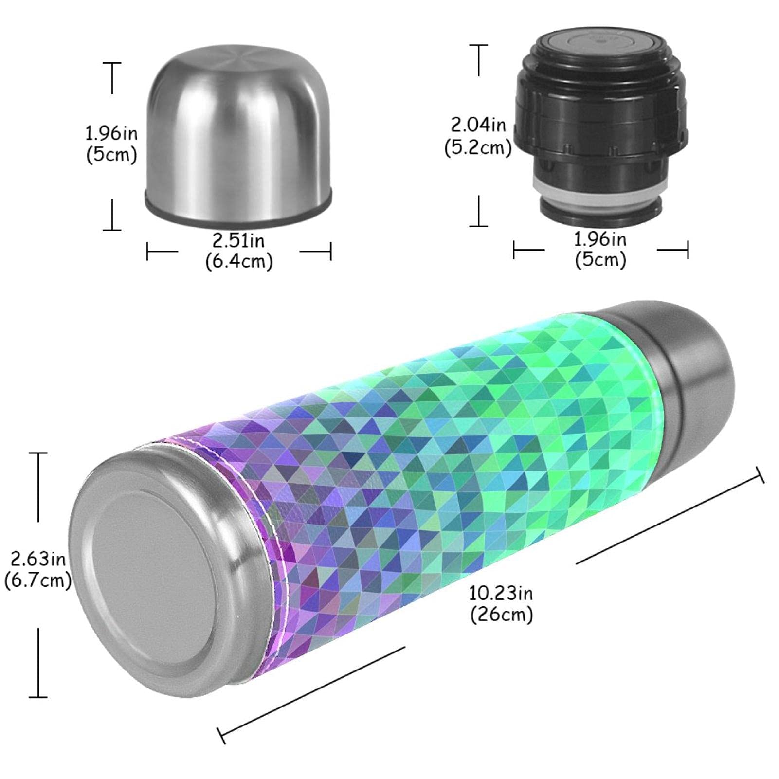Stainless Steel Vacuum Insulated Mug, Multi Grid Clean Print Thermos Water Bottle for Hot and Cold Drinks Kids Adults 17 Oz