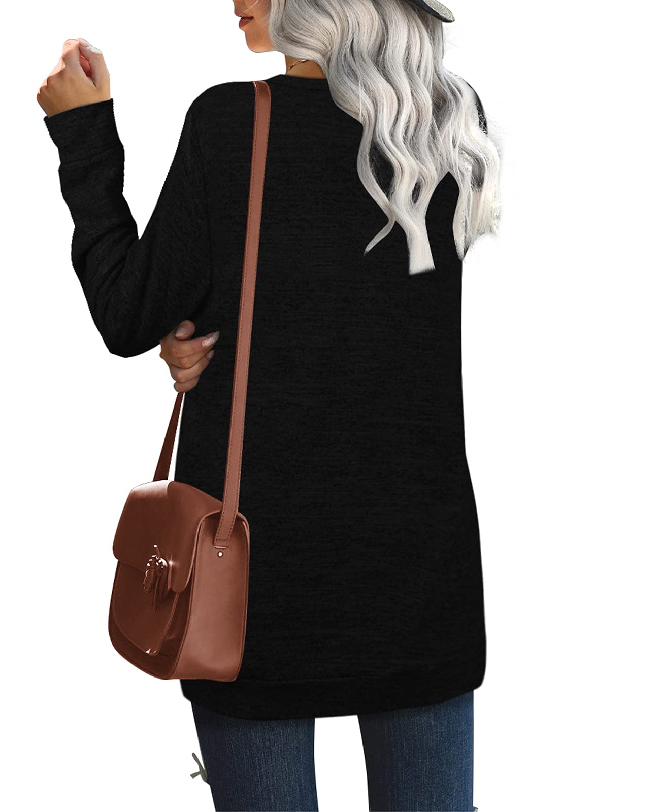 OFEEFAN Womens Tops Long Sleeve Crew Neck Loose Fit Casual Comfy Tunic Sweatshirts L