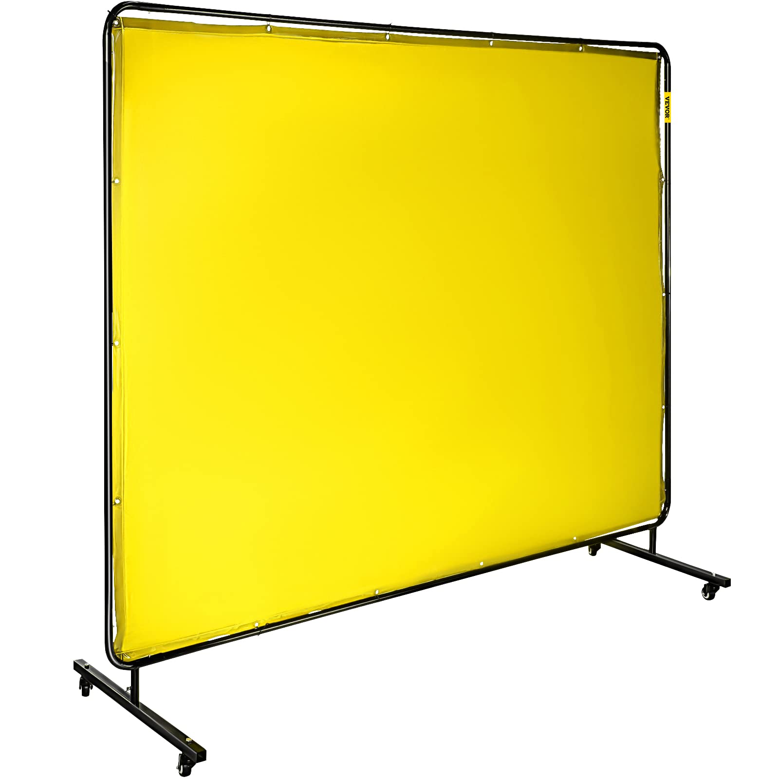 Mophorn Welding Screen with Frame 8' x 6', Welding Curtain with 4 Wheels, Welding Protection Screen Yellow Flame-Resistant Vinyl, Portable Light-Proof Professional