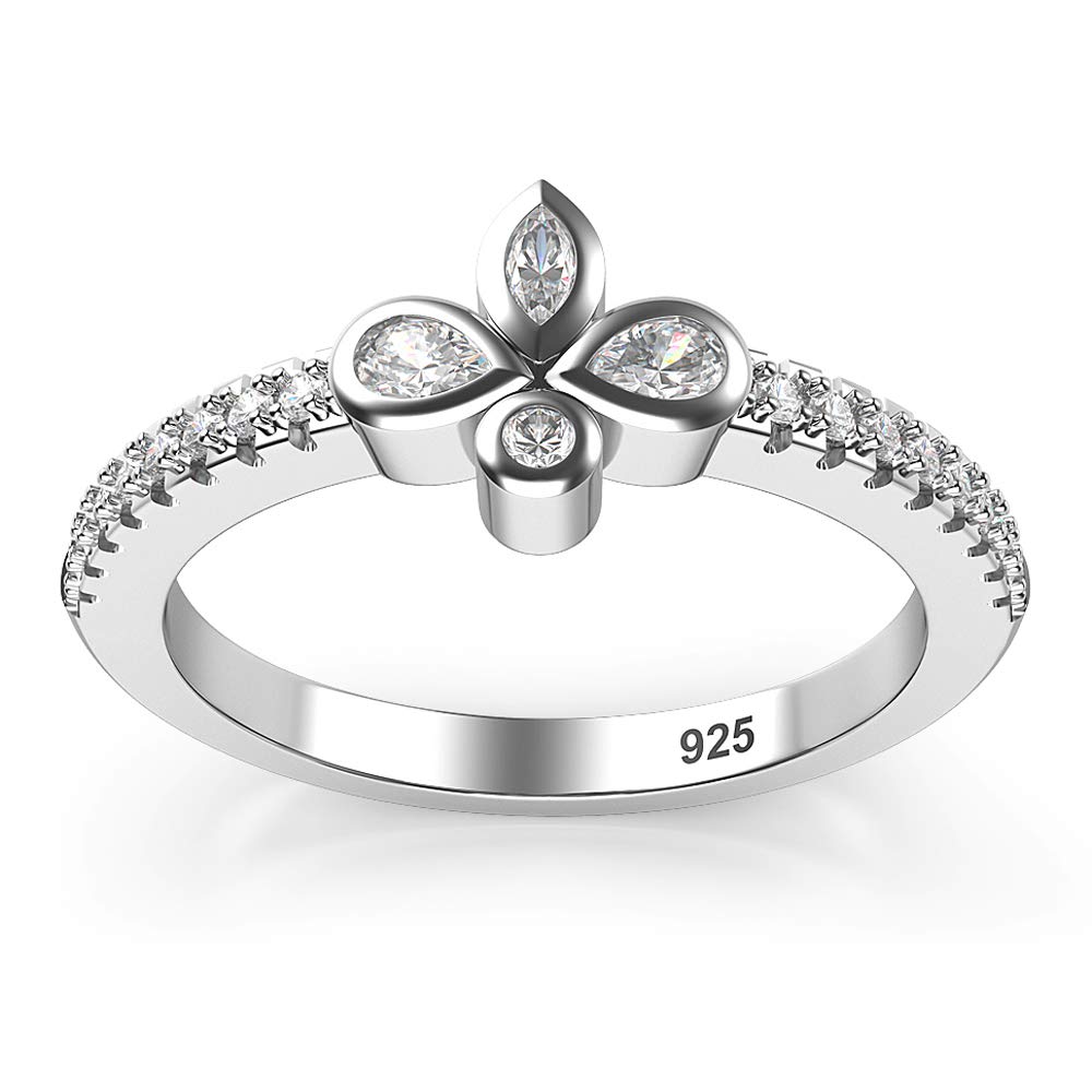 Metal Factory Sz 7.0 Solid Sterling Silver CZ Fleur de lis Wedding Engagement Ring