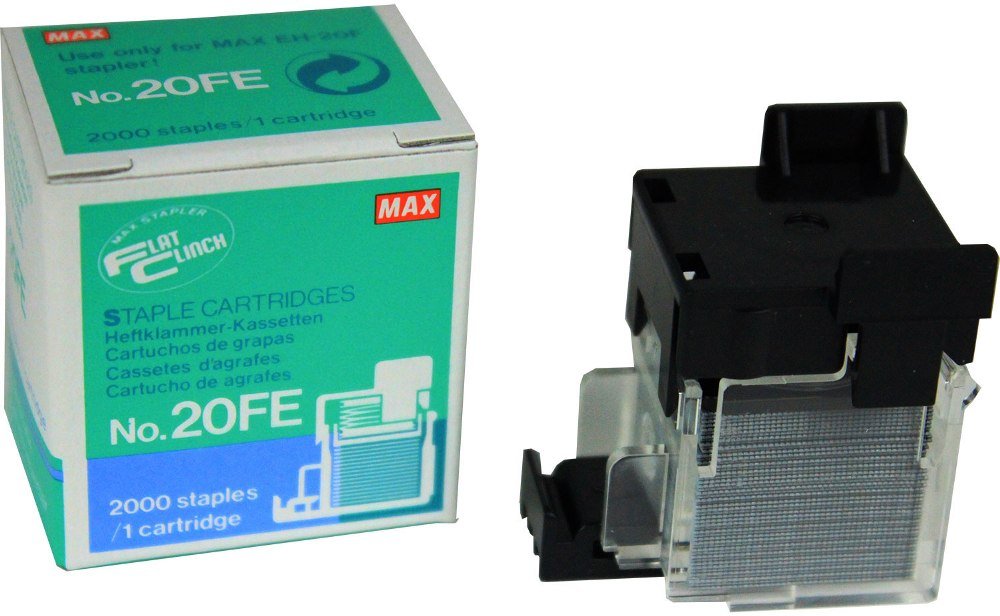 Max 20FE Flat Clinch Stapler Cartridge For use with EH-20F Flat Clinch Stapler Cartridge, Staples Up to 20 Sheets of Paper (Based on 80gsm stock), 2000 Staples in Total