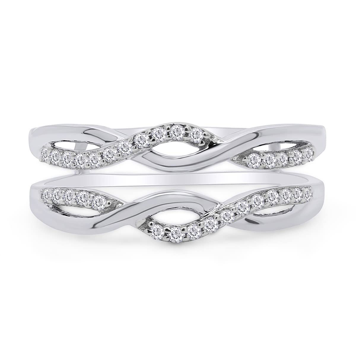 SAVEARTH DIAMONDS Round Cut Lab Created Moissanite Diamond Infinity Twisted Enhancer Guard Ring in 14K White Gold Plated 925 Sterling Silver Jewelry (G-H Color, 0.50 Cttw) Size -10