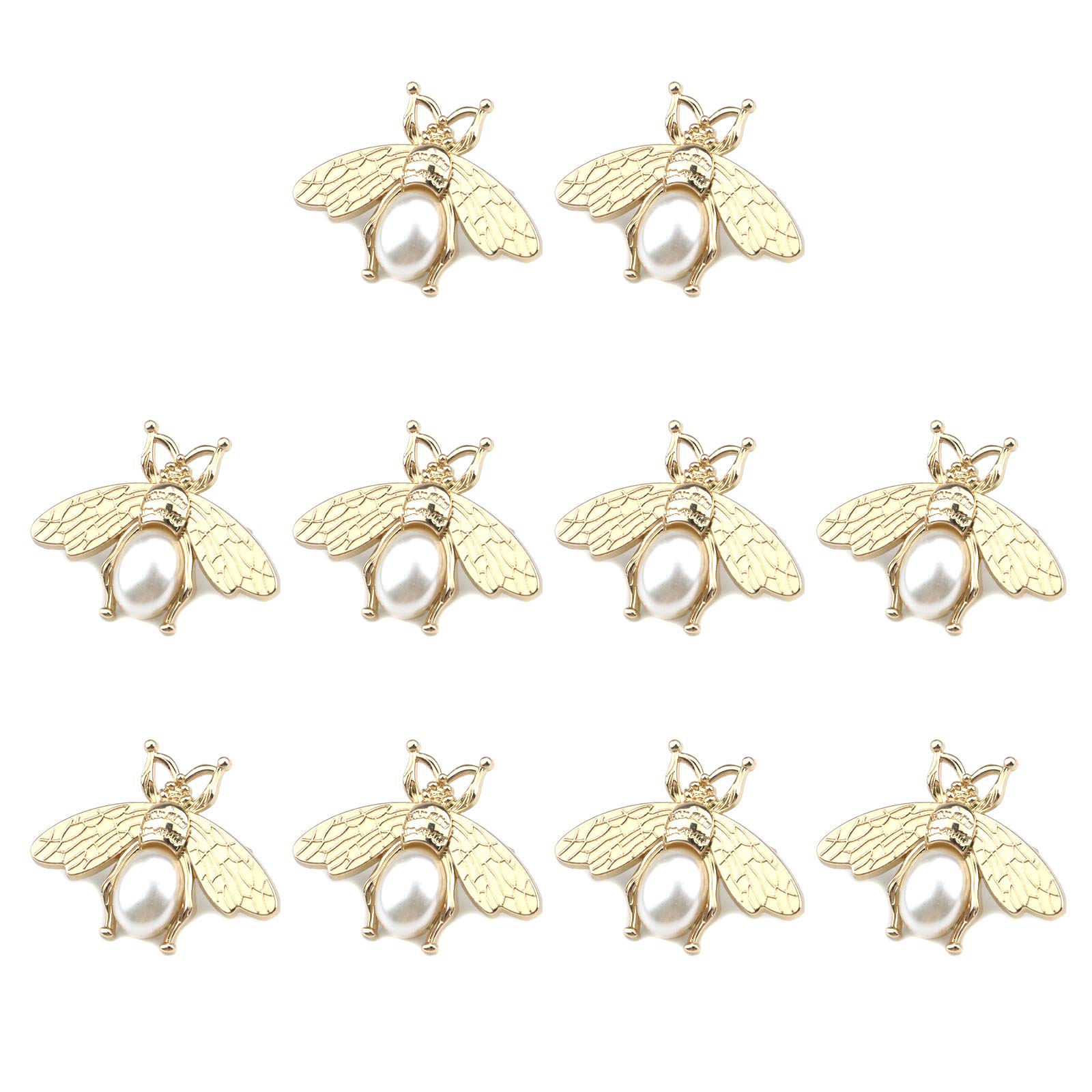 Quluxe 10 Pcs Metal Bee Buttons, Bee Embellishments Flatback Pearl Buttons Embellishment for Sewing DIY Crafts & Garment Hardware Decoration- Gold