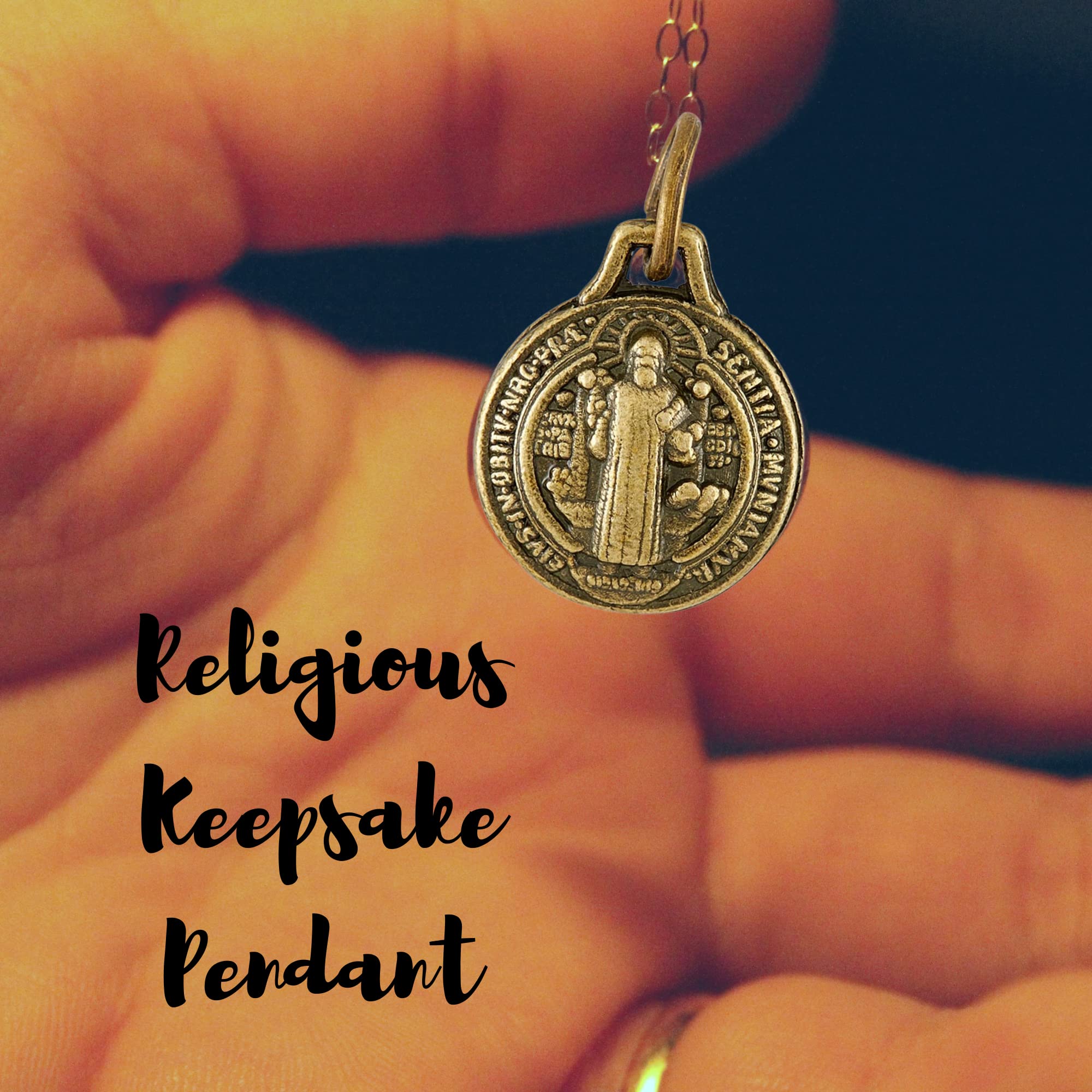 Religious Gifts Gold Tone Saint Benedict Pendant, Mini Double Sided St Benedictine Medal, Catholic Keepsake, 1/2 Inches