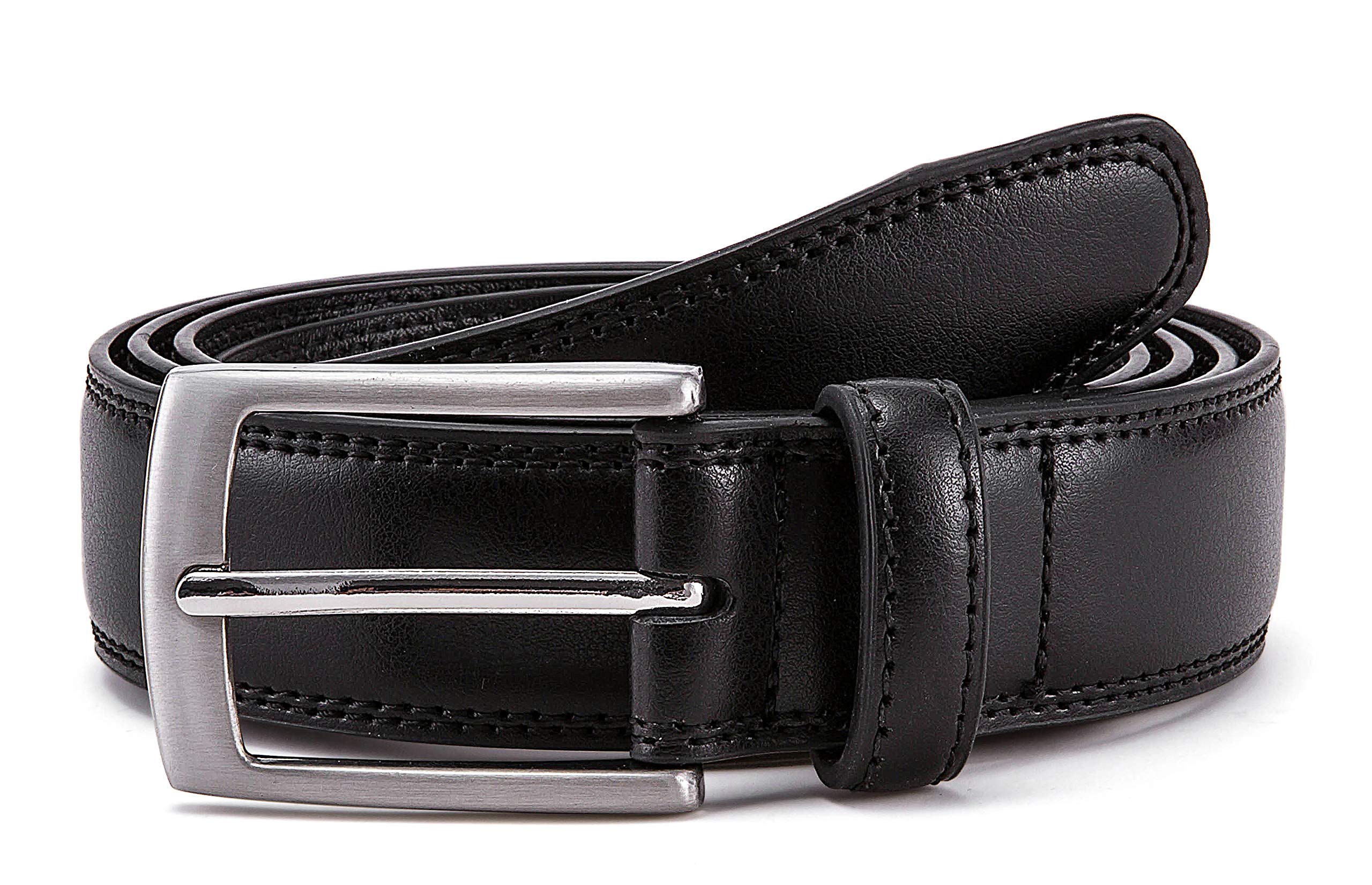 MILORDE Black Leather Belt, Fashion & Classic Design for Dress and Causal (Size 36 (Waist 34), Basic Black)