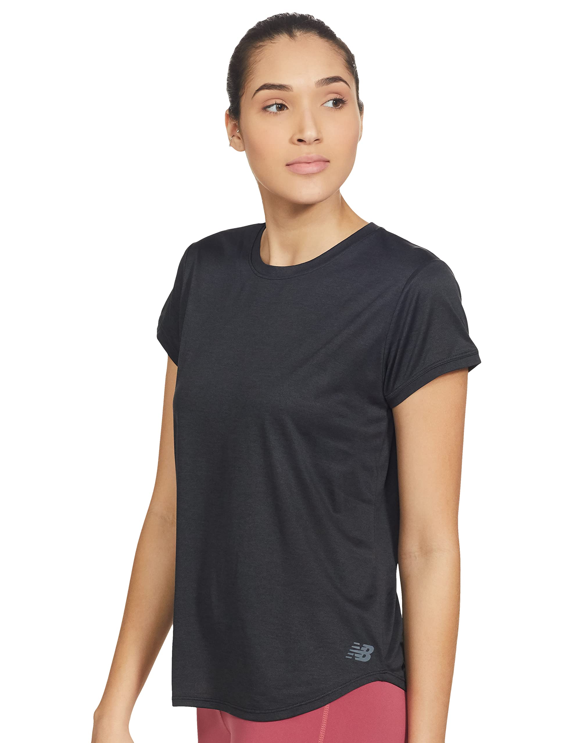 New Balance womens Sport Core Heather Short Sleeve Shirt, Black Heather, Medium US