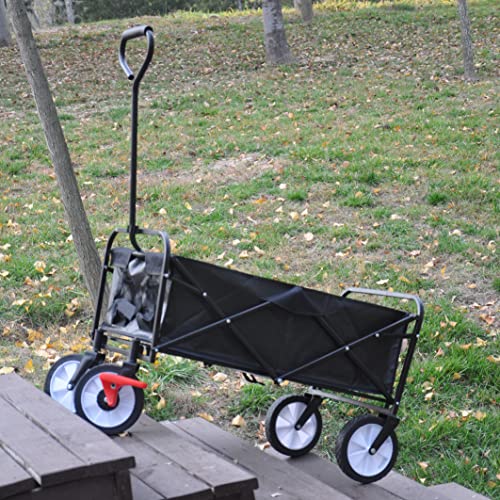 LKIJYG Folding Wagon Camping cart Garden cart Collapsible Outdoor Utility Wagon with Brake (Single Cloth Hopper, Red)