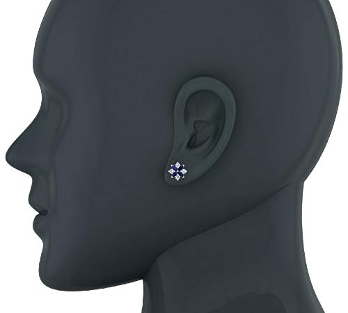 Marquise Sapphire and Round Diamond Stud Earrings 14K White Gold 0.90 carat total weight