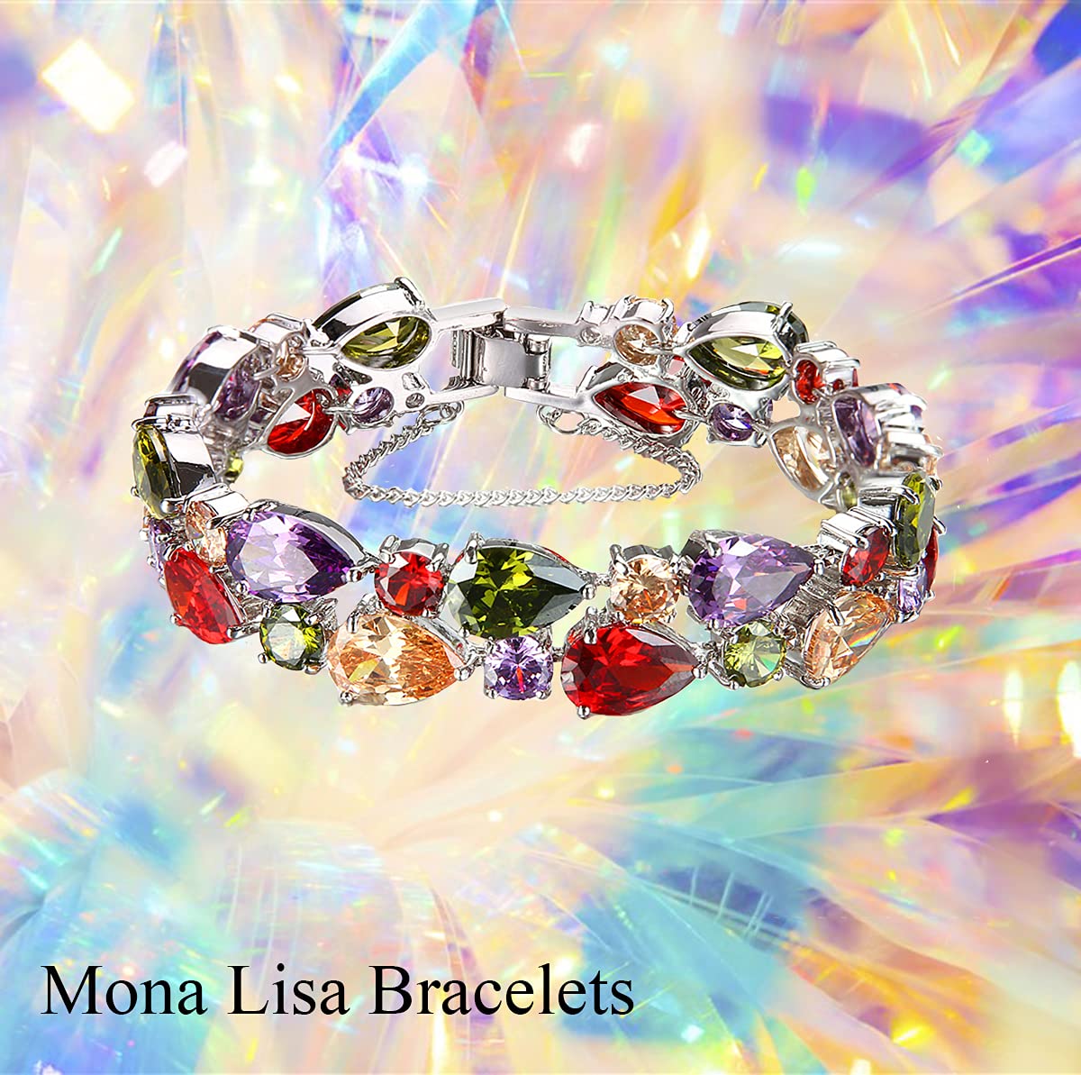 Orglace Classic Ladies Bracelet,Simulated Birthstone,Created Garnet Amethyst Morganite Peridot,White Cubic Zirconia for Women