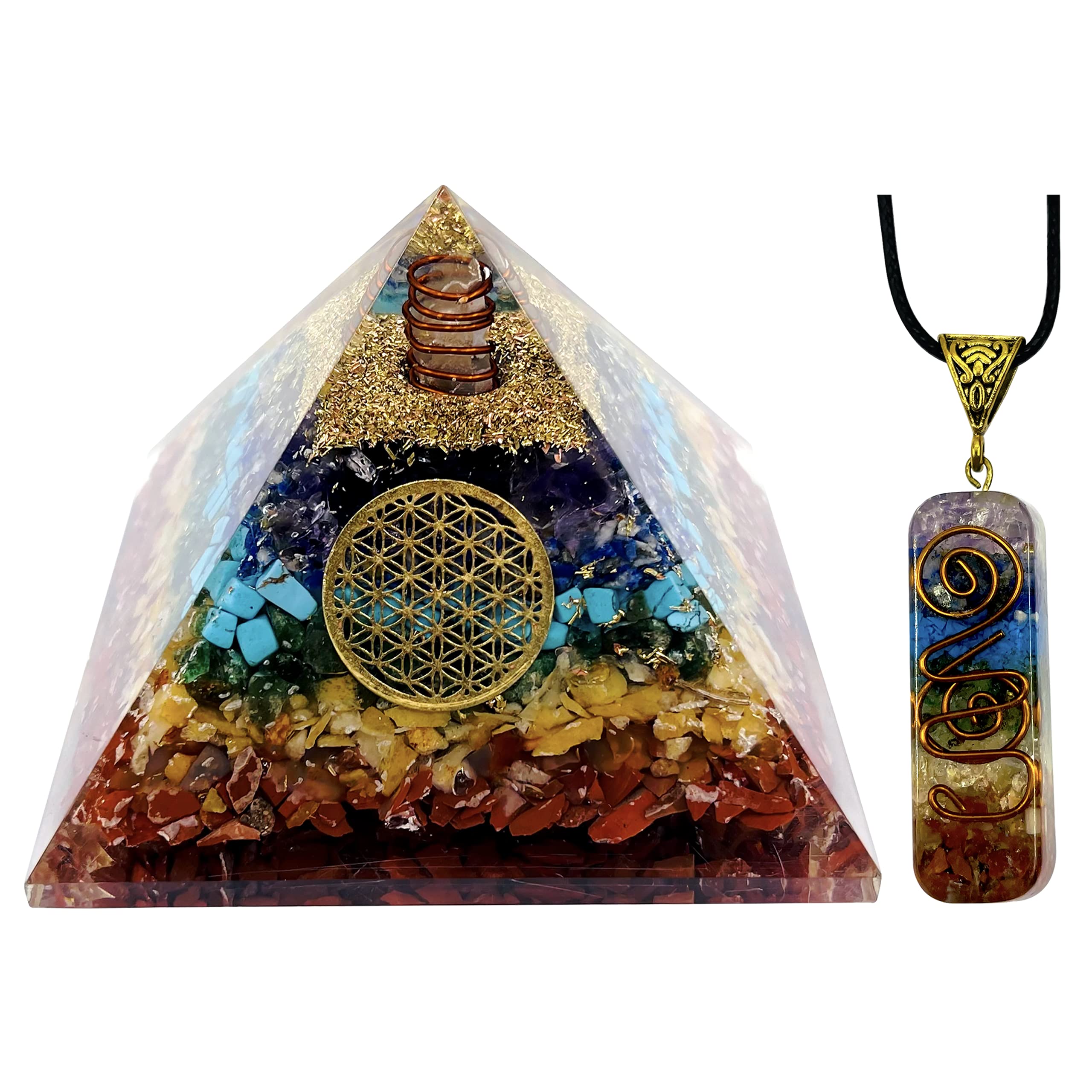 Orgone Pyramid Layer Seven Chakra for Chakra Balance - Reiki Healing Positive Energy Generator Pyramid - Yoga Meditation Energy Pyramid - E- Energy Protection Crystal Pyramid for Home Office Decor