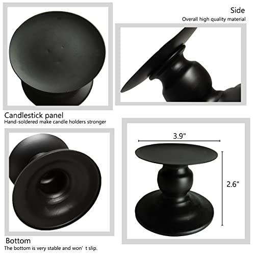 Young&L 2 Pcs Matte Black Candle Holders,Metal Decorative Candle Holders Ideal for Pillar Candles,Bedroom Living Room Fireplace,Wedding Decor, Home Decor Gifts Retro Candleholder