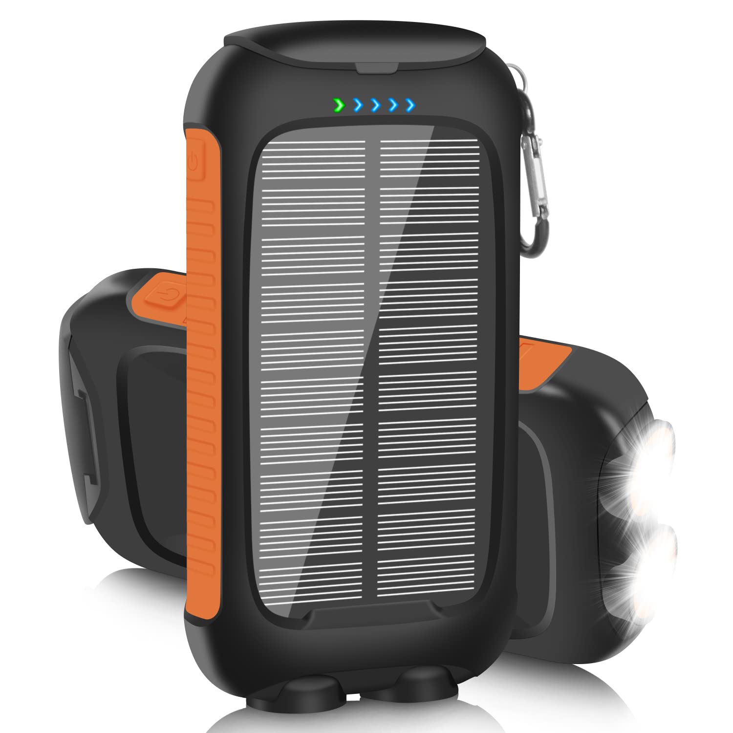 Luvknit Power-Bank-Solar-Charger - 10000mAh Power Bank, Portable Charger, External Battery Pack 5V/3A Type C Input Output Dual Built-in Super Bright Flashlight, Carabiner, Solar Panel Charging