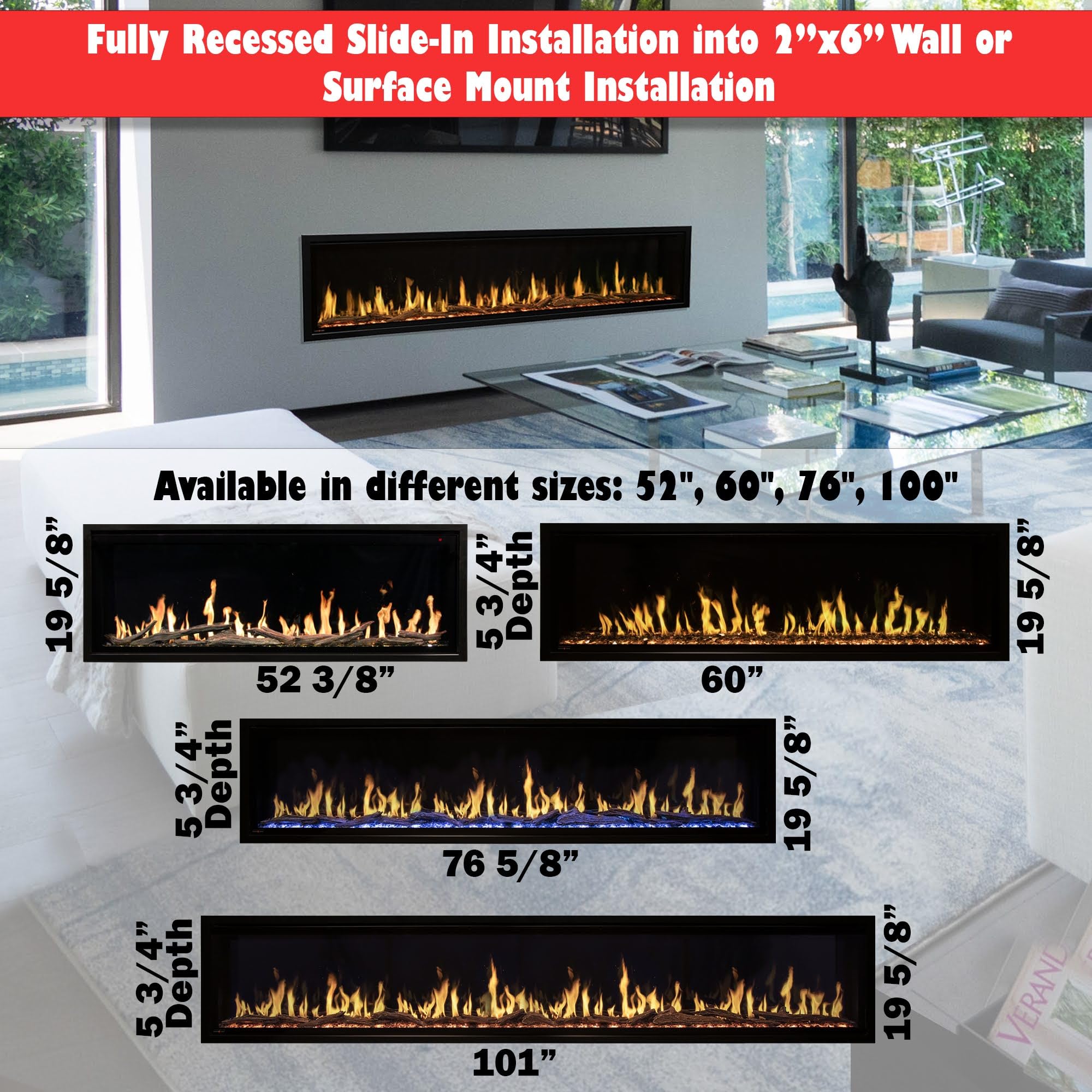 Modern Flames Orion Slim 60-Inch Linear Built-in Electric Fireplace (OR60-SLIM)