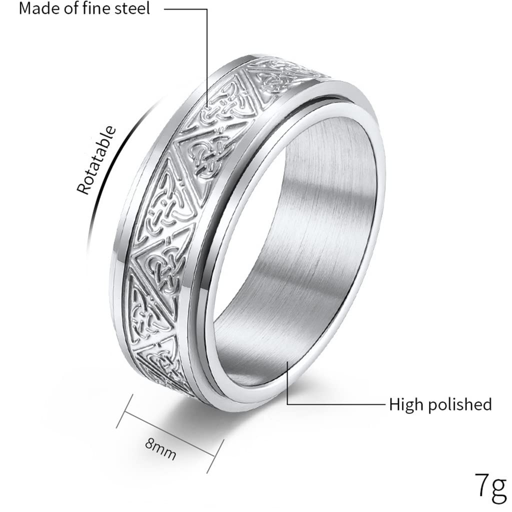 Stainless Steel Celtic Knot Vikings Rotating Spinner Wedding Band Statement Anniversary Ring (Silver, 8)