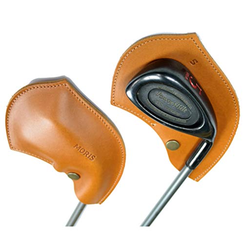moriskorea Golf Club Head Cover (10pcs) Custom Initial Wedge Iron Protective Cowhide Full Grain Vegetable Leather Fit All Brands Titleist, Callaway, Ping, Taylormade, Cobra Etc. 1 Set. (Black)