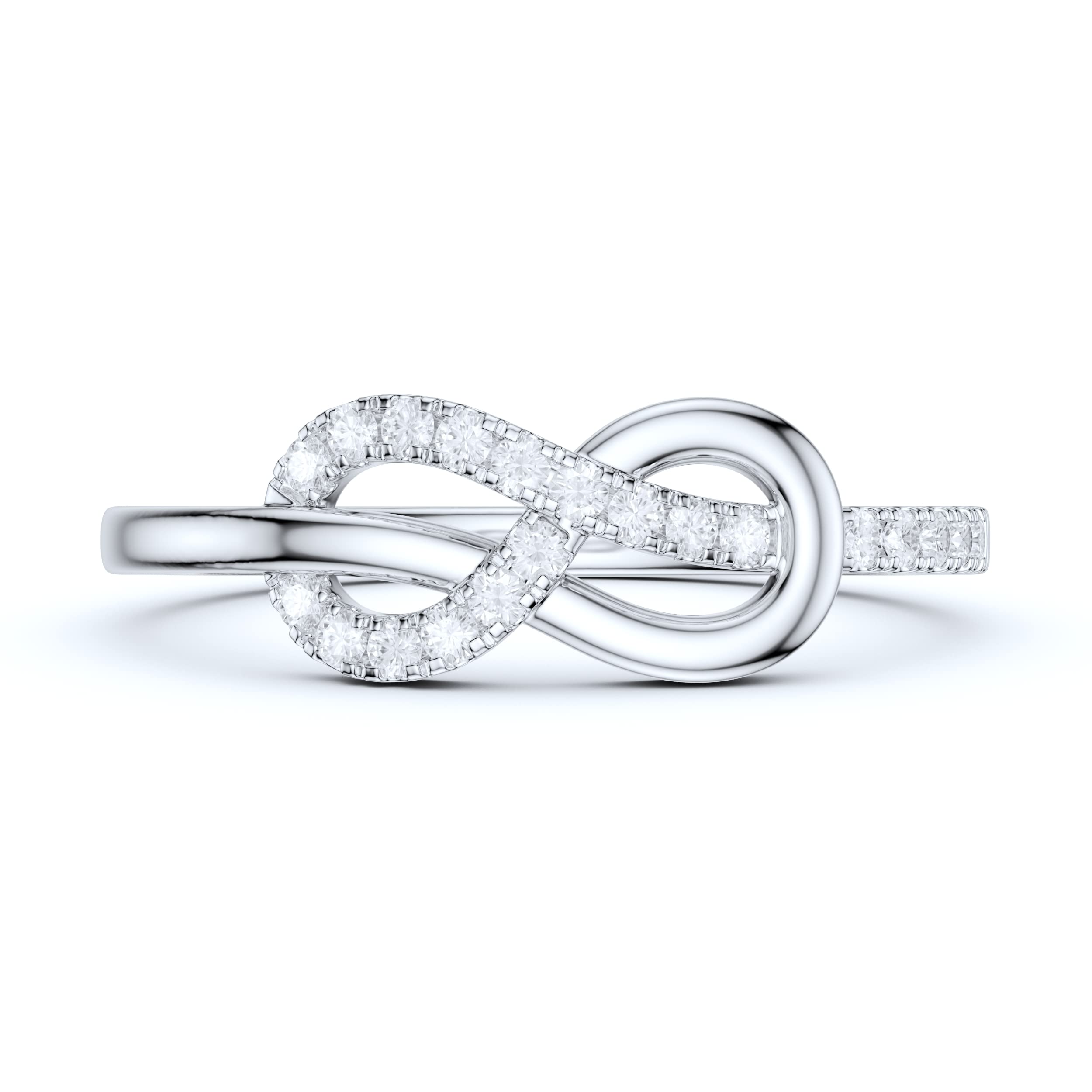 PRSTANI Real 14k White Gold Tie The Infinity Love Knot Simulated Diamond Intertwined Ring Promise Ring (6.5)