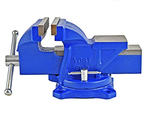 Yost Vises Tool 4-Inch Workshop Duty Bench Vise, Model BV-4, with 120-Degree Swivel Base, Blue
