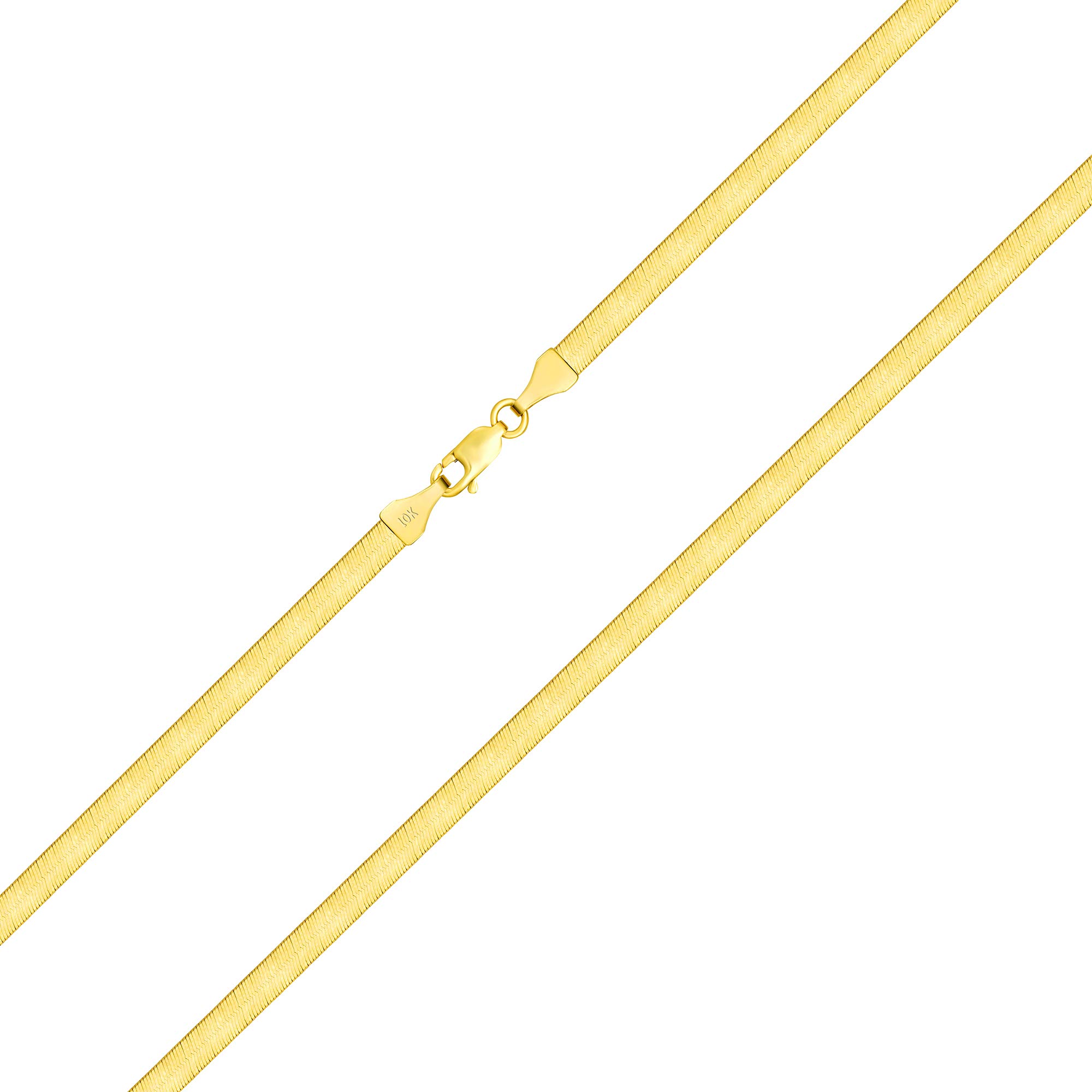 Nuragold 10k Yellow Gold 4mm Solid Herringbone Silky Flat High Polish Chain Necklace, Womens Lobster Clasp 16" 18" 20" 22" 24"
