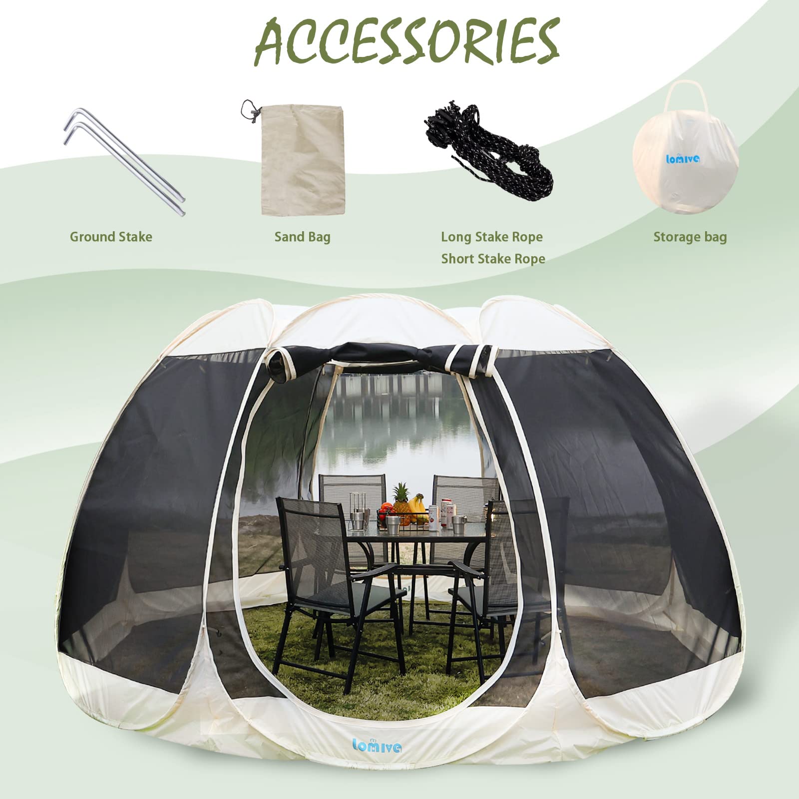 Lomive Screen Gazebo with Thickened Mesh, Pop-Up Screen House Room for 4-15 Persons, Outdoor Camping Tent Canopy for Patios, Mosquito Net, Instant Tent(Not Waterproof)