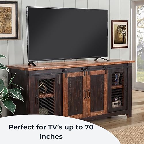 Martin Svensson Home Santa Fe 70" Solid Wood TV Stand, Antique Black and Aged Distressed Pine