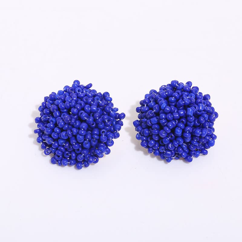 Wiipu 12 Pairs Seed Beaded Stud Earrings Resin Bead Earrings For Women Bohemian Statement Cluster Rainbow Seed Beads Big Round Earrings