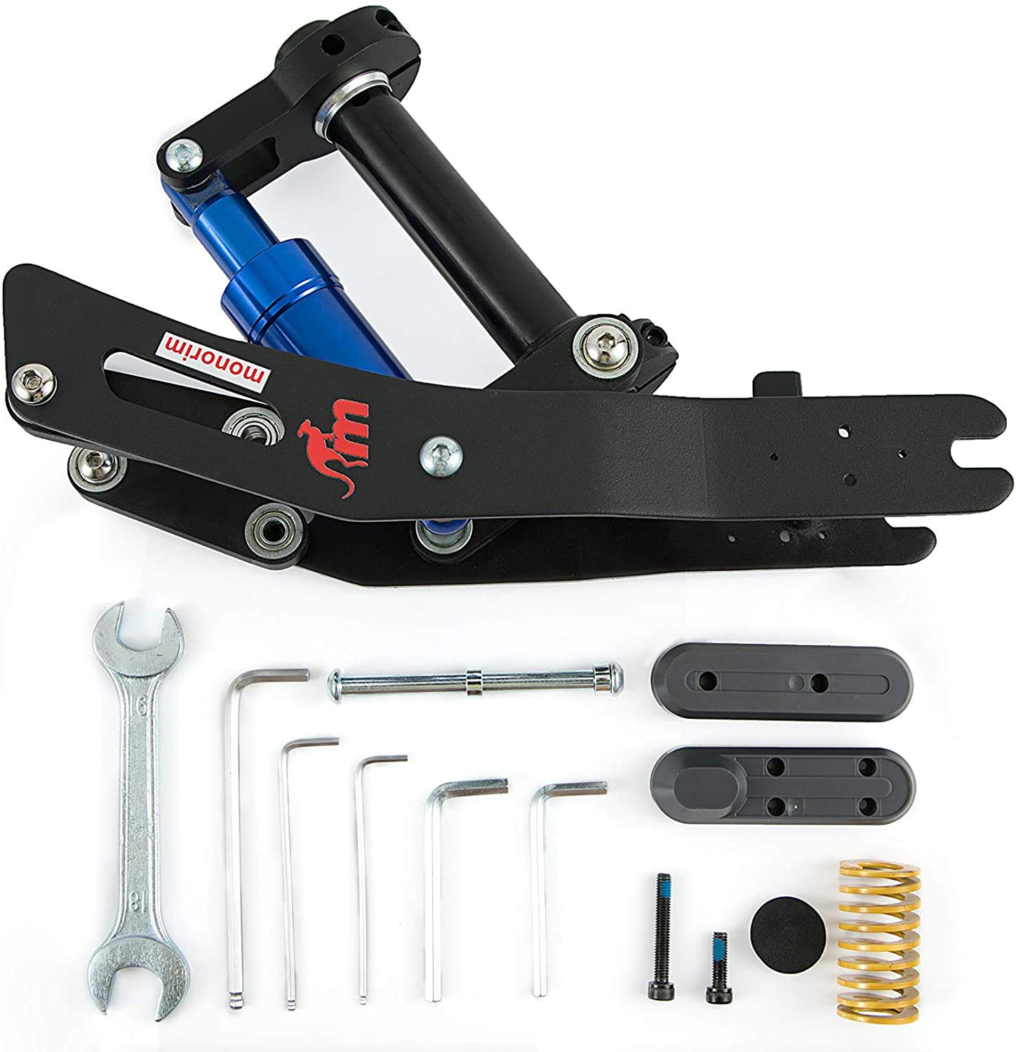Monorim V4 Front Scooter Suspension Upgrade | Compatible w/Segway Ninebot MAX | Scooter Parts for Safer, Smoother, More Comfortable Ride - Black & Blue
