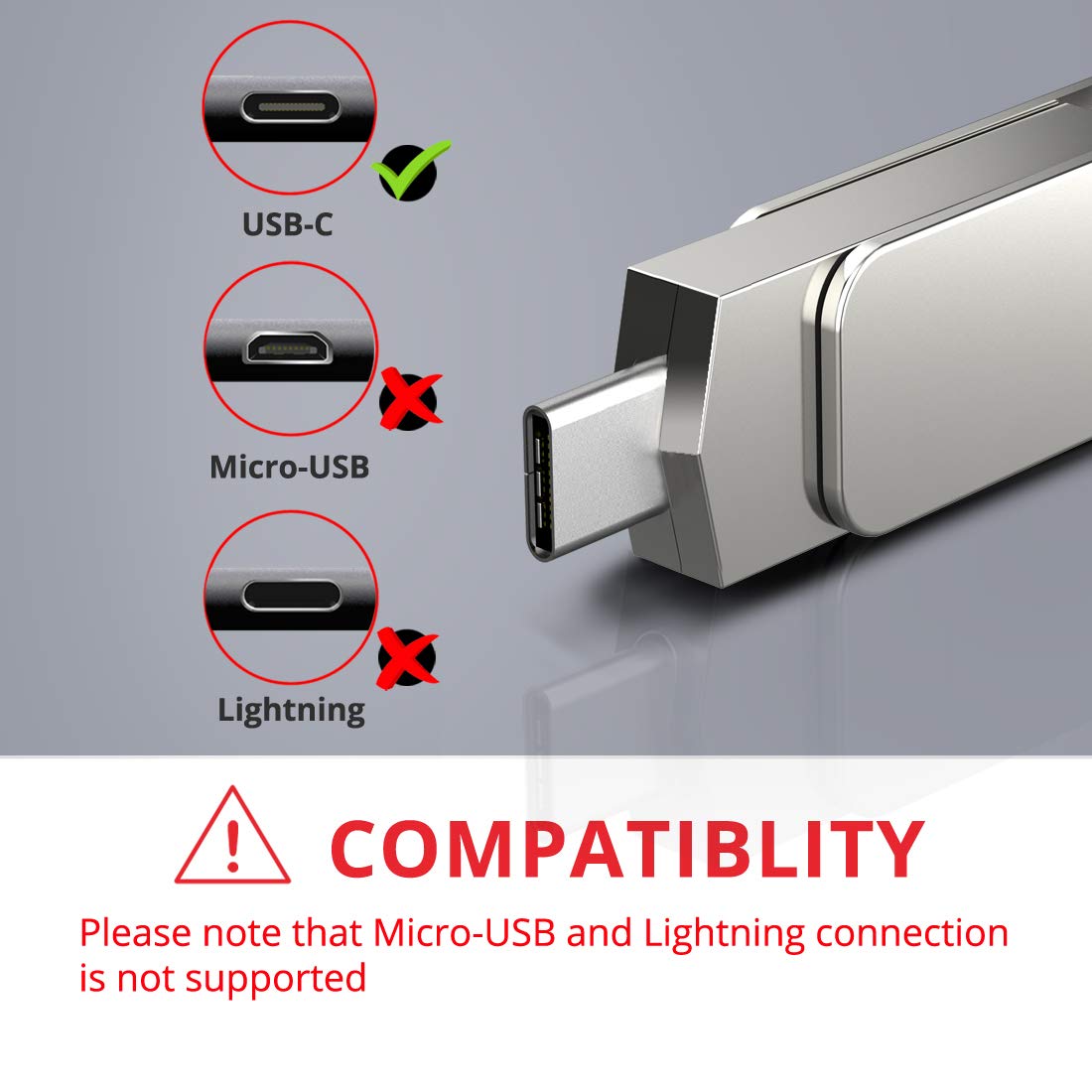 MOSDART 64GB Fast USB C Flash Drive 2 in 1 OTG USB C to USB A 3.1 Dual Thumb Drive Metal Memory Stick for USB-C Android Phones, iPhone 15, MacBook, iPad, Computers and More, Silver
