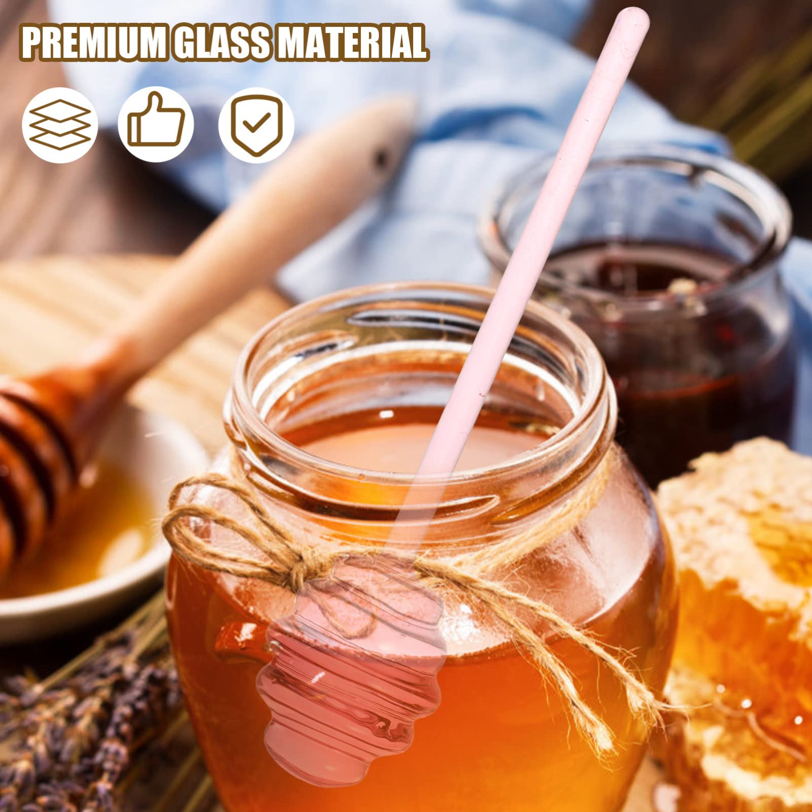 SHERCHPRY Glass Pot Honey Stirring Stick Glass Honey Dipper Honey Stir Stick Honey Server Spoon Jam Dipper Syrup Stirrer Honey Dispenser Honey Pot