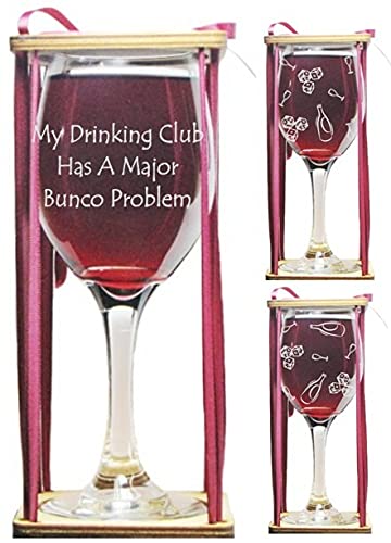 Orange Kat Bunco Club My Drinking Club Has A Major Bunco Problem Stemmed Wine Glass with Charm and Presentation Packaging