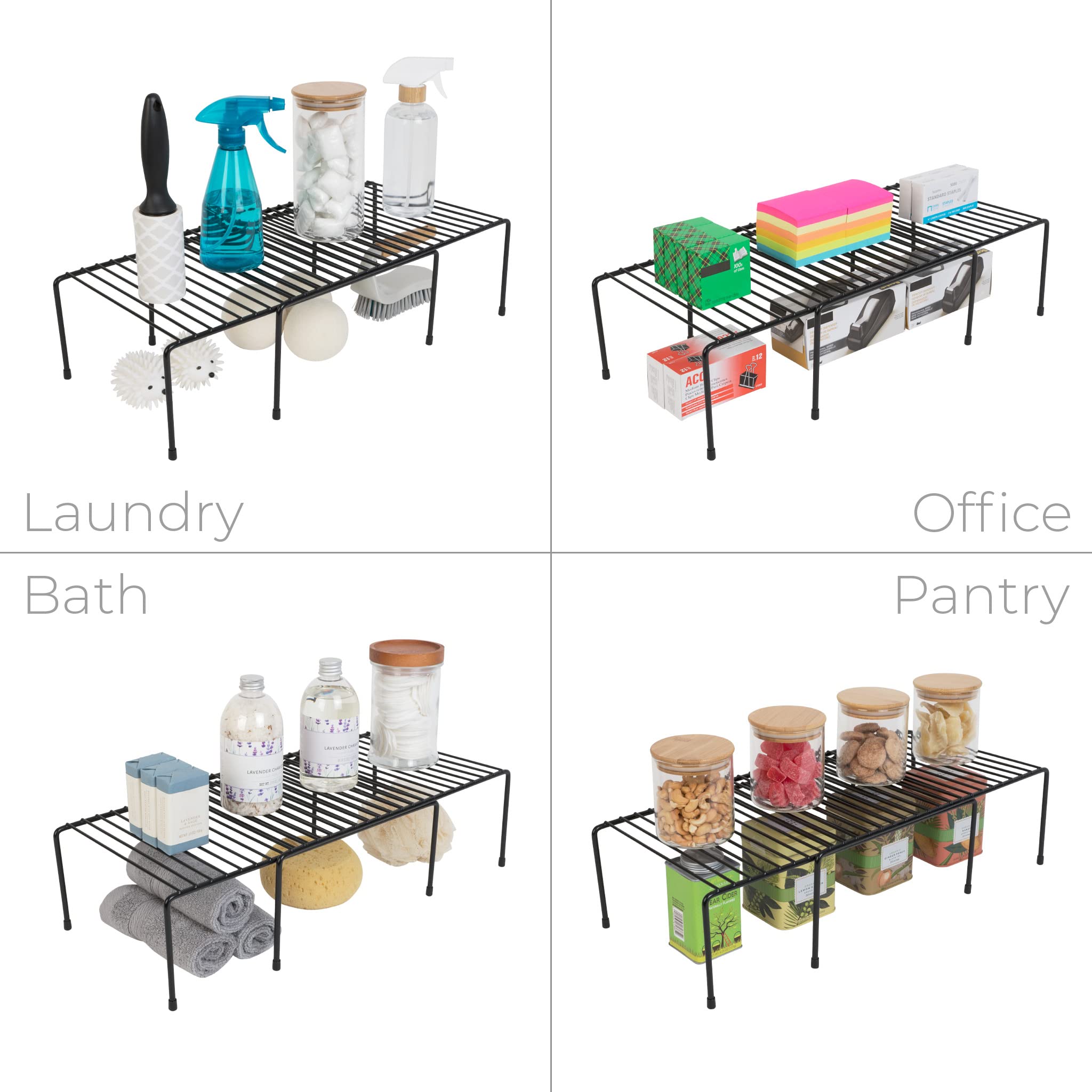 Smart Design Extendable Storage Shelf β Lengthen from 16 to 32.5 in., Black β Sturdy Steel Pantry Organizer with Rust-Resistant Finish and Non-Slip Feet for Easy Home Organization and Storage