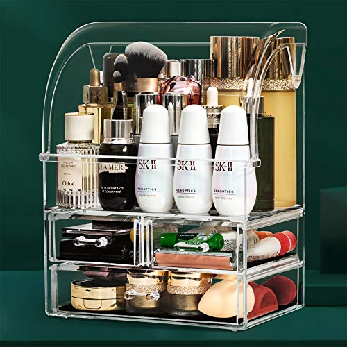 Mayyol Acrylic Makeup Organizer and Storage, Professional Skin Care Organizer Cosmetics Display Cases with Drawers, Dust Water Proof Makeup Storage for Vanity