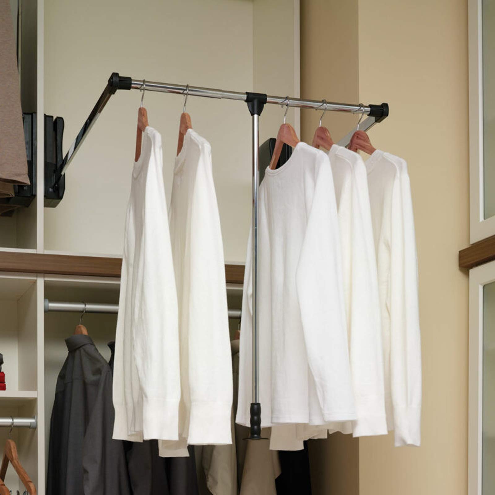 Modket Pull Down Wardrobe Closet Rod Lift Rail Organizer Storage System Closet Hanger Rod for Hanging Clothes Space Saving Aluminum Adjustable (26-35 Inches)