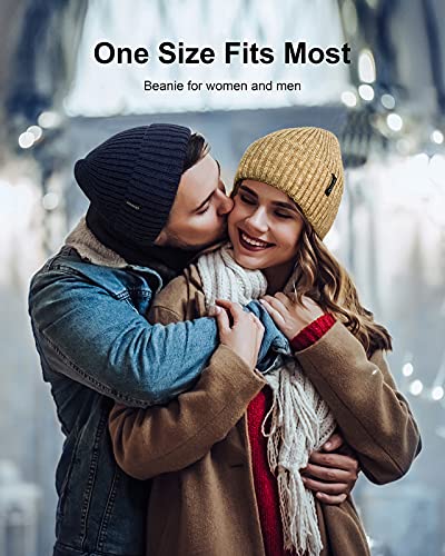 Ocatoma Beanie Hat for Men Women Warm Winter Knit Cuffed Beanie Soft Warm Ski Hats Unisex Black