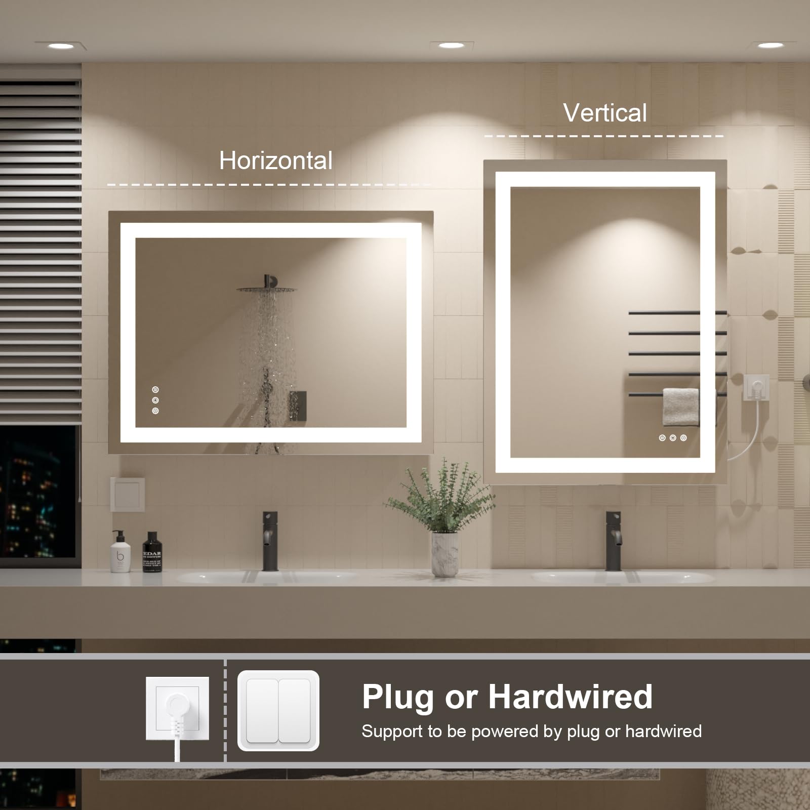 Modlicht 36" x24β LED Bathroom Mirror, Dimmable LED Mirror for Bathroom, Adjustable Warm/Natural/Cold Light, Memory Function, IP54, Lighted Bathroom Mirror with Smart Touch Button, Home Decor