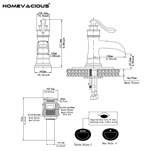 Waterfall Bathroom Faucet Oil Rubbed Bronze Sink with Pop Up Drain Stopper Faucets Single Hole Rustic Vanity Farmhouse Overflow One Handle Bath Black Commercial Assembly Lead-Free by Homevacious