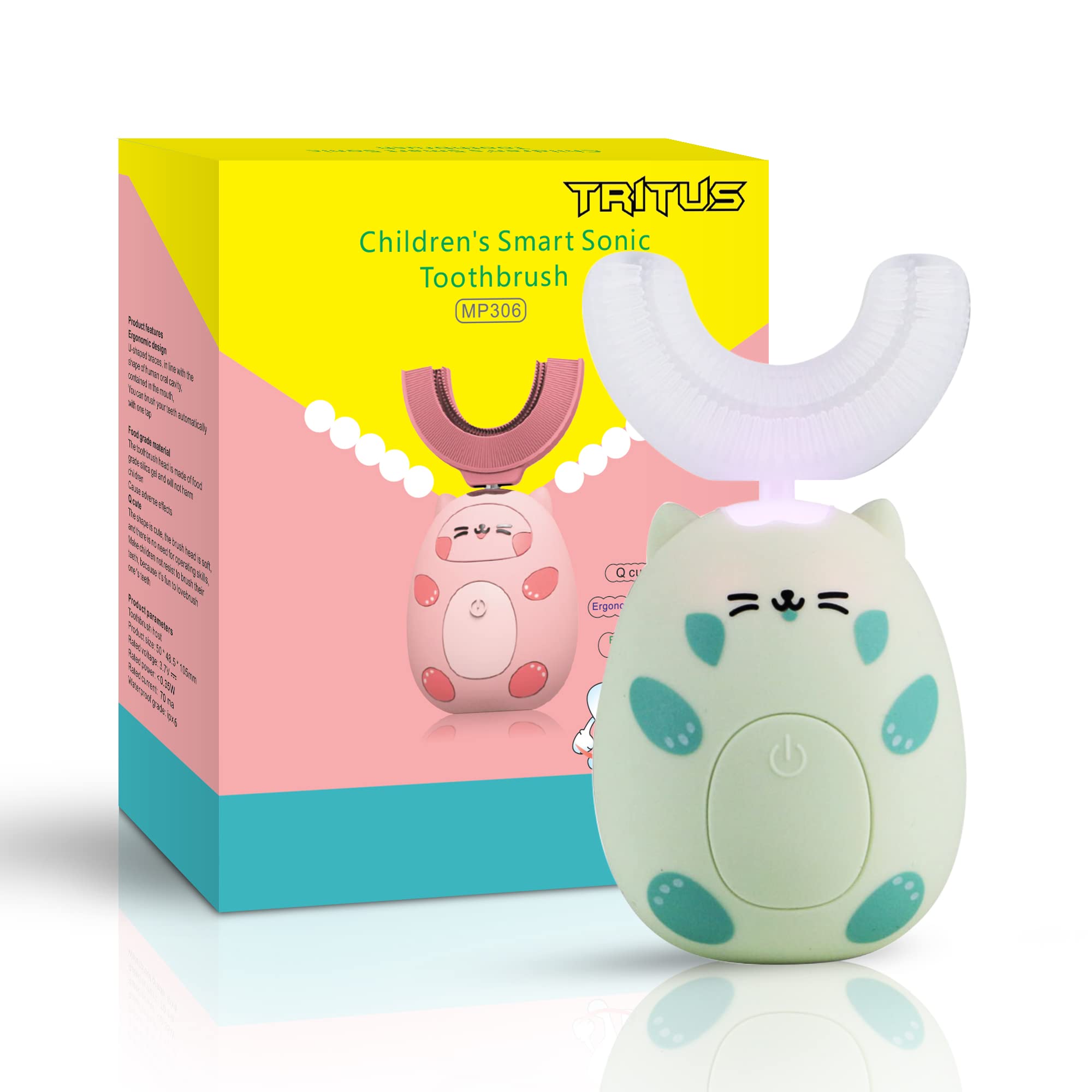 TRITUS: Kids Electric Toothbrush - Ultrasonic Toothbrush - Kids U Shaped Toothbrush - Includes 360º Waterproof Ultrasonic Toothbrush, USB Charging Cable and Bonus Kid Safe Toothpaste