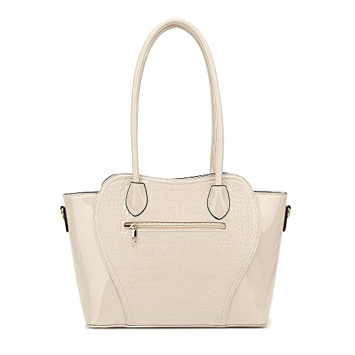 Style Strategy 2 in 1 Push Lock Handbags for women Hardware Chain Crocodile Textured bone patent leather bag with small crossbody