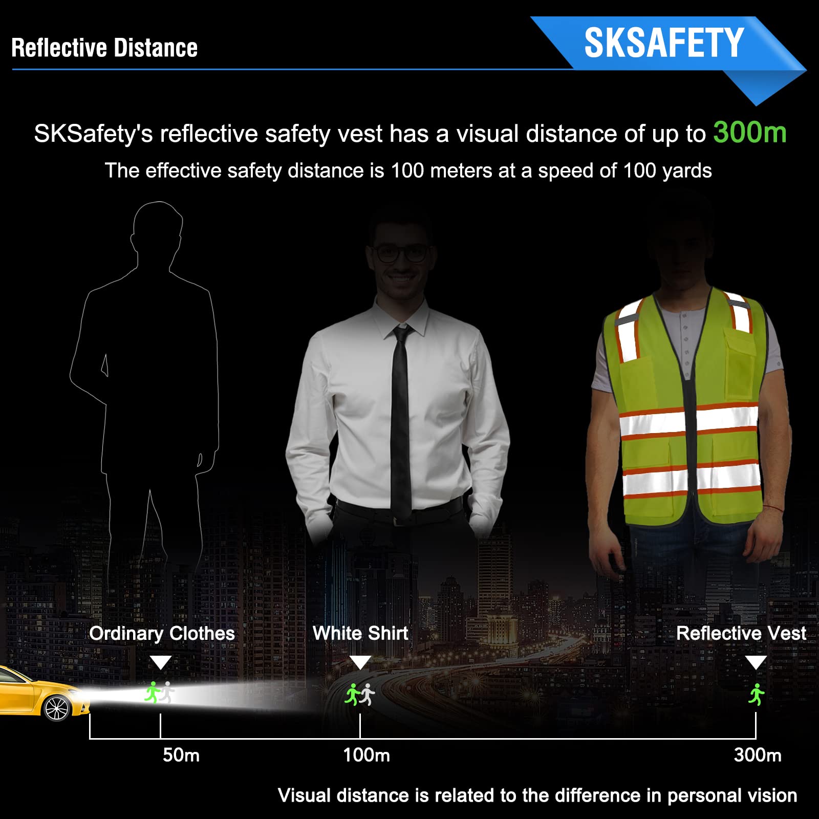 SKSAFETY 9 Pockets Safety Vest, Class 2 Classic models High Visibility Security with Zipper, Hi Vis Vest with Reflective Strips, ANSI/ISEA Standard, Construction Work Vest for Men & Women (Lime, XL)