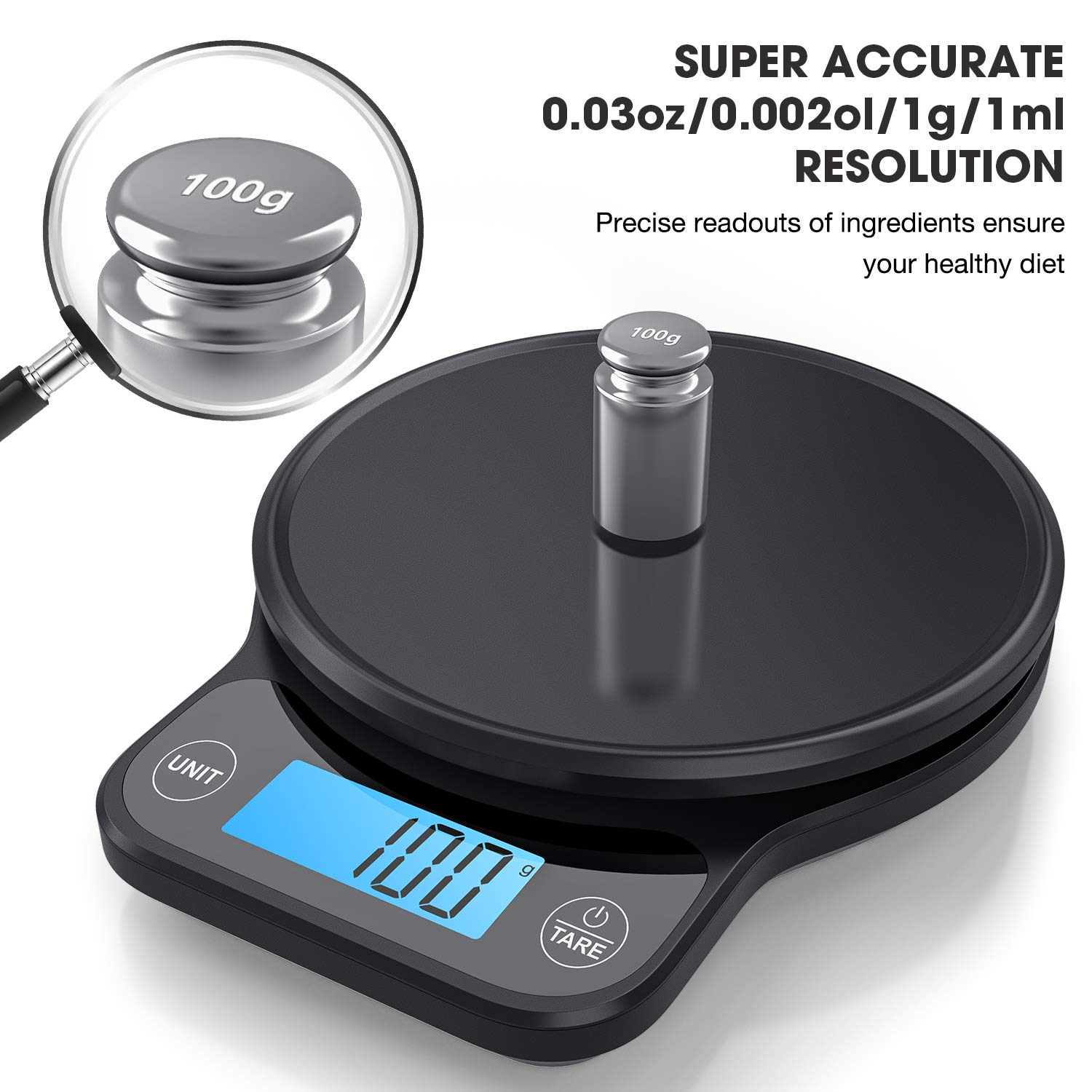 Nicewell Kitchen Scale, High Accurate Digital Food Scale for Weigh Loss, Measures in Grams and Ounces for Cooking Baking, 6kg/13lbs Max, with Pastry Mat