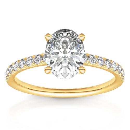 PAVOI 14K Gold Plated Engagement Ring For Women | Wedding Ring For Women | Oval Womens Fake Engagement Ring