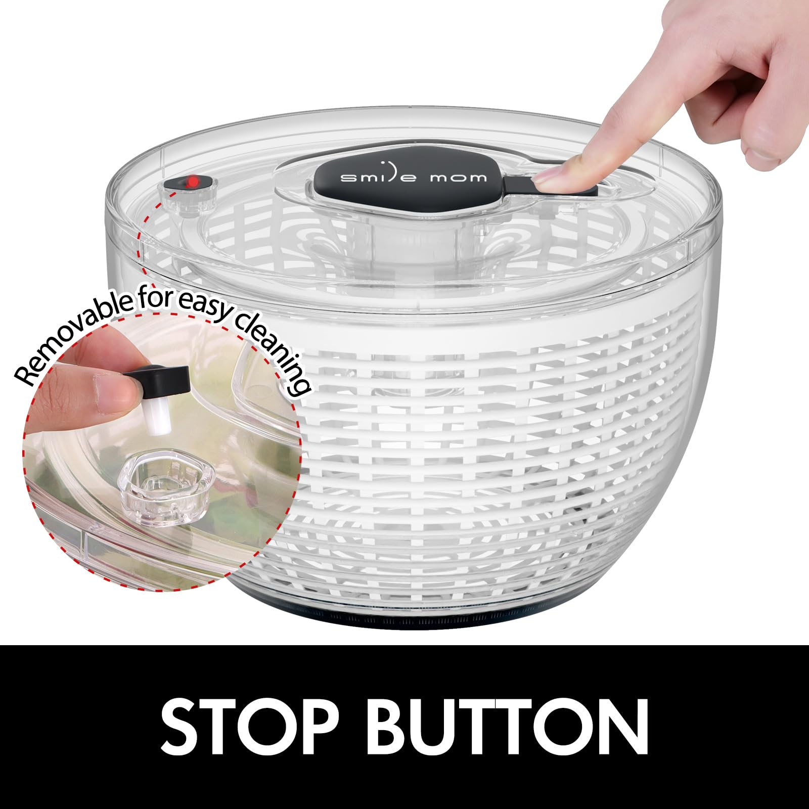 Smile mom Salad Spinner Large Lettuce Spinner Kitchen Gadgets, Large Salad Spinner Vegetable Washer, High Efficiency for Kitchen Washing & Drying Leafy Vegetables, One-Handed Easy Press 6.3 Qt White