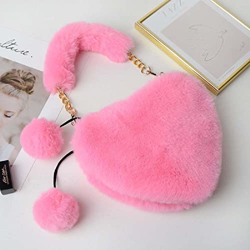 TeoYes Women's Plush Handbag Cute Heart Shape Shoulder Fashion Handbags with Chain Strap