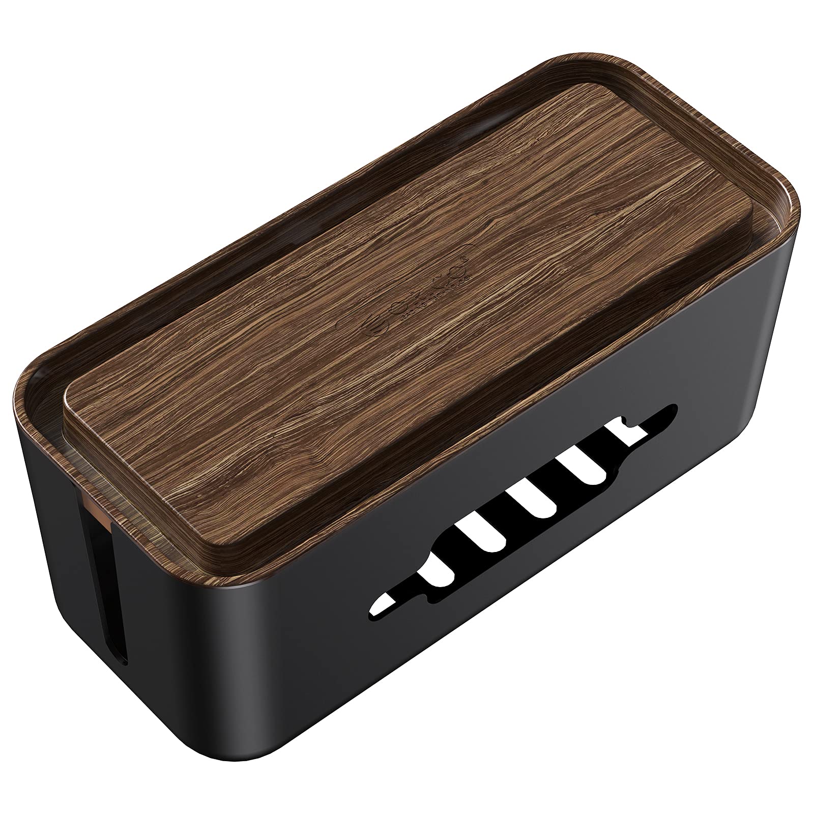 ORICO Cable Management Box with Phone Holder, 12.2 X 5.4 X 5.1 Inches Wooden Print(ABS Material) Cable Hiding Box Medium Wires Hider for Small Power Strips, Surge Protectors, Chargers, Adapters -Black