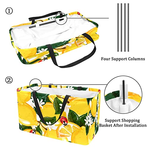 RATGDN Reusable Grocery Bags Yellow Lemons Ladybug Foldable Washable Large Storage Bins Basket Shopping Tote Bag