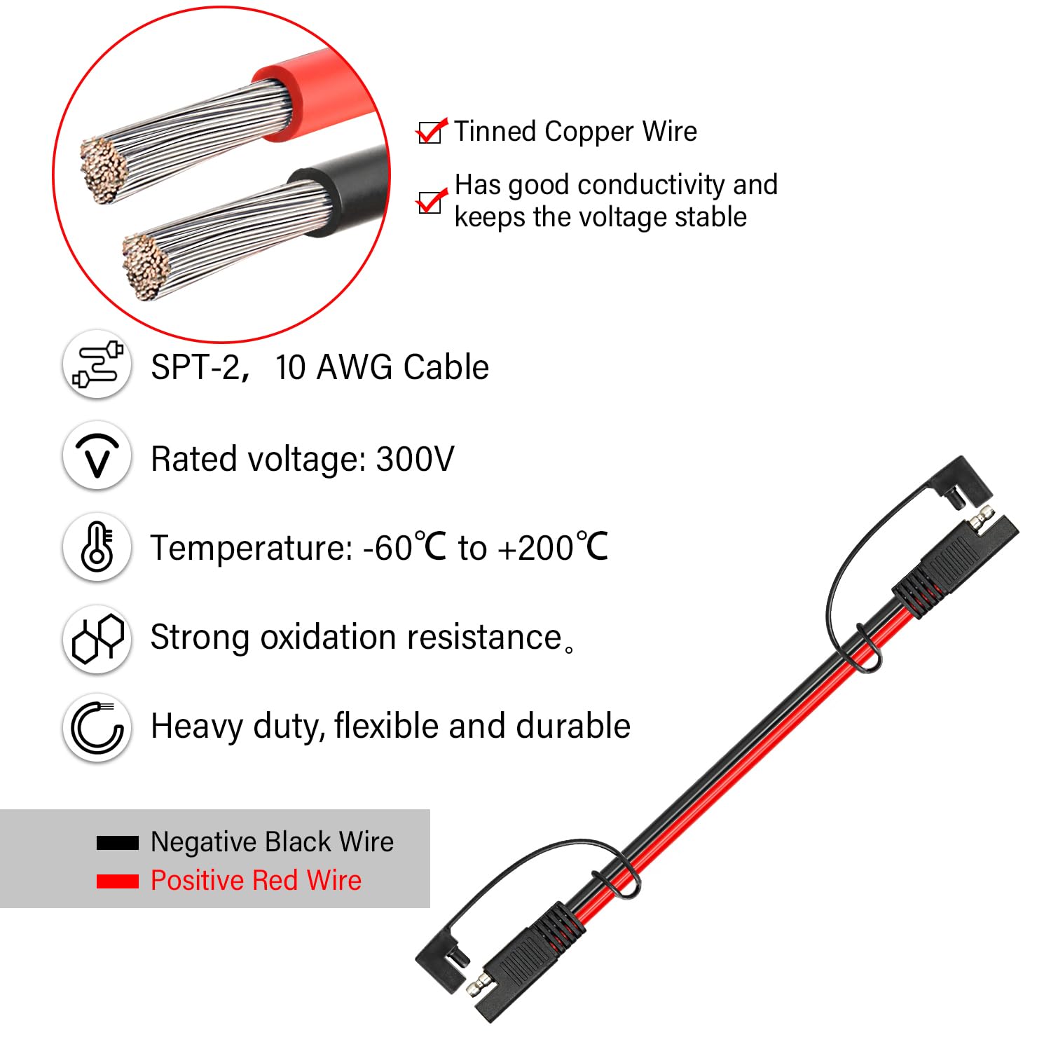 MOOKEERF SAE Extension Cable 10 AWG - 30FT SAE to SAE Quick Disconnect Wire Battery Charger Extension Cord Heavy Duty with SAE Polarity Reverse Adapter for Solar Panel Trolling Motor Automotive RV