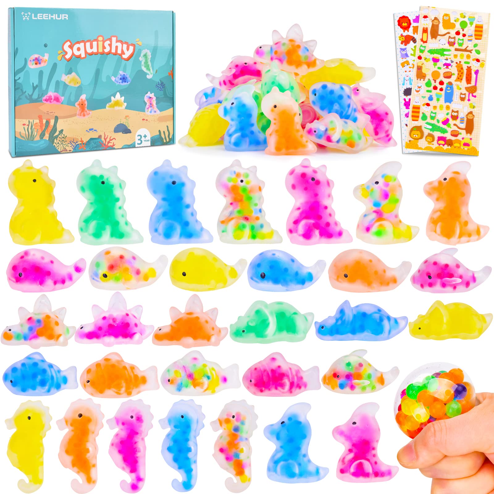 LEEHUR 48PCS Kawaii Squishies Mochi Squishy Toys for Party Favors Goodie Bags Stuffers, Stress Relief Squeeze Squishy Fidget Toys for Classroom Prizes Birthday Easter Egg Fillers with Storage Bag