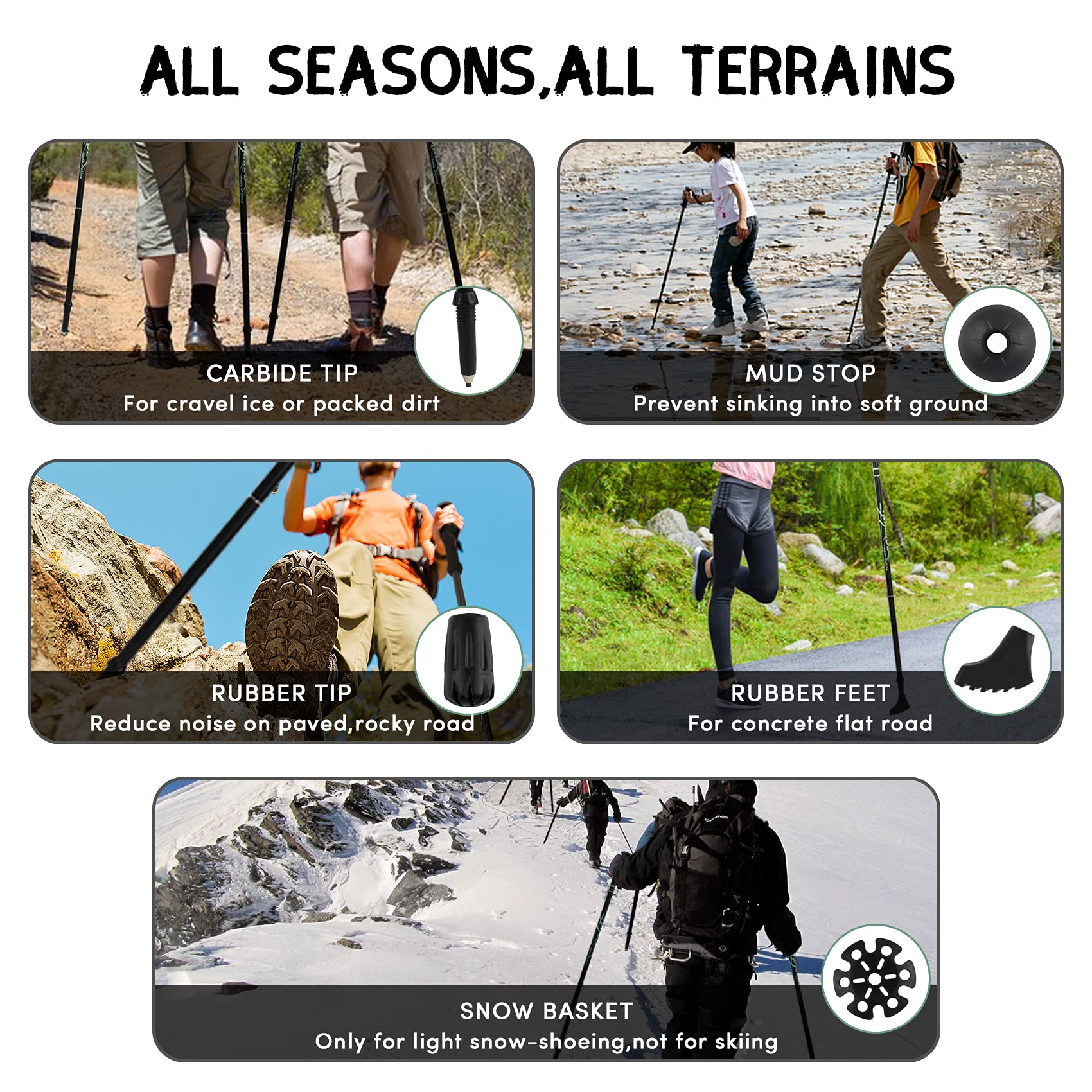 ORLANG Trekking Poles for Hiking - 2 Pack Lightweight Aluminum 7075 Walking Sticks for Hiking ,CollapsibleTelescopic Trekking Hiking Poles with Adjustable Quick Flip-Lock and EVA Handle - (Black)