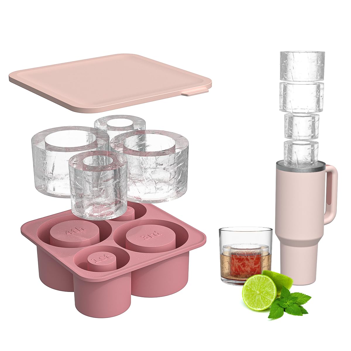 Tofern Ice Cube Tray with Lid Stanley Ice Mold Silicone Large Hollow Cylinder Ice Cube Tray Large Ice Cube Tray for Whiskey Cube Maker for Cocktail Silicone Old Fashioned Ice Cube Trays